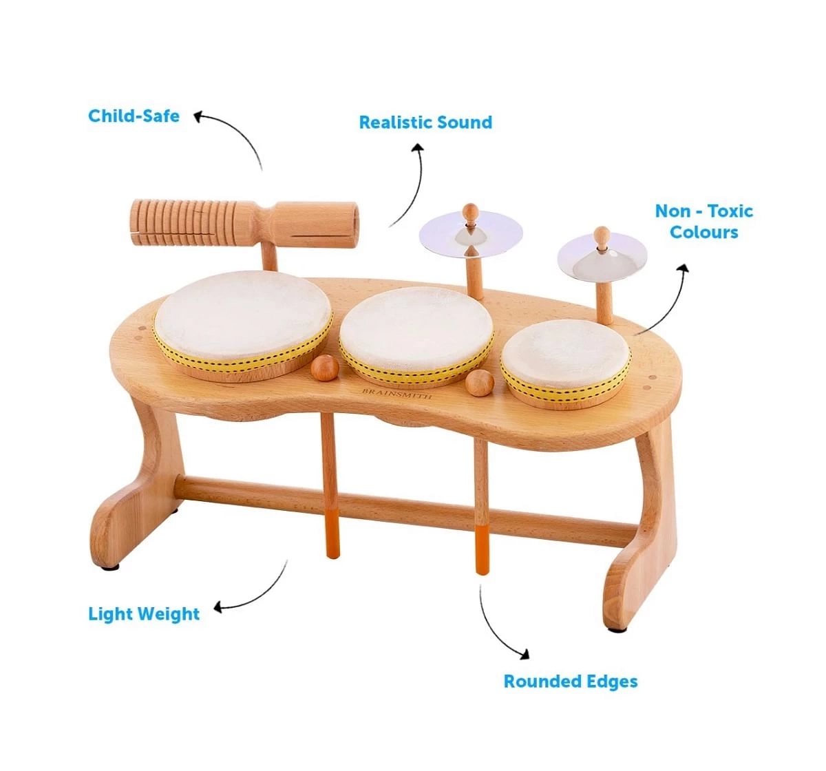 Brainsmith Swoora Mini Drum Set Music Instrument For Kids Age 12M+, Beige