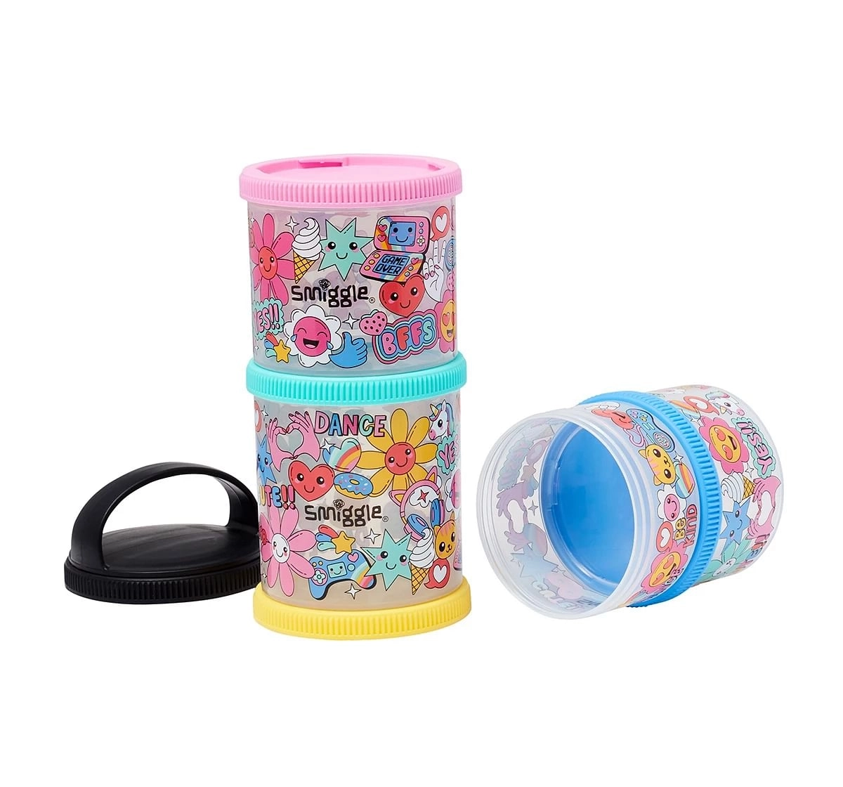 Smiggle Bright Side Large Snack Stack Containers Box for Kids 3Y+, Black