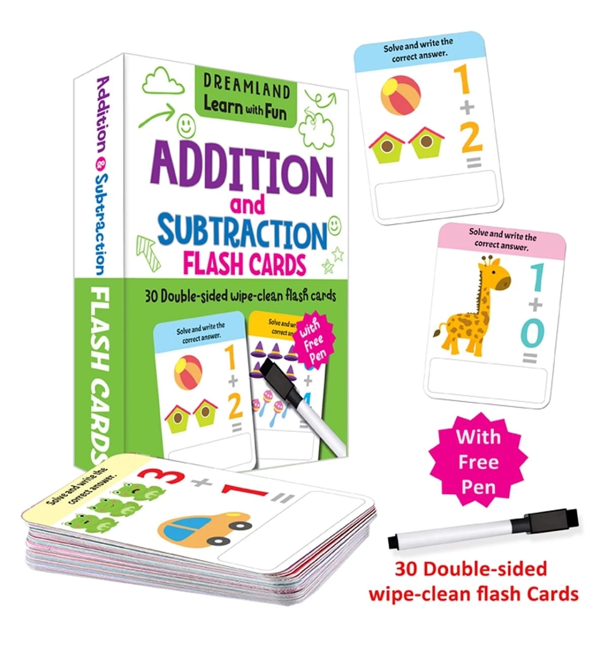 Dreamland Flash Cards Addition And Subtraction 30 Double Sided Wipe ...