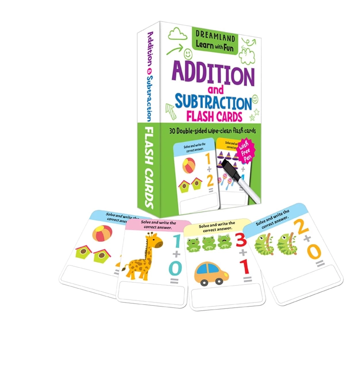 Dreamland Flash Cards Addition And Subtraction 30 Double Sided Wipe ...