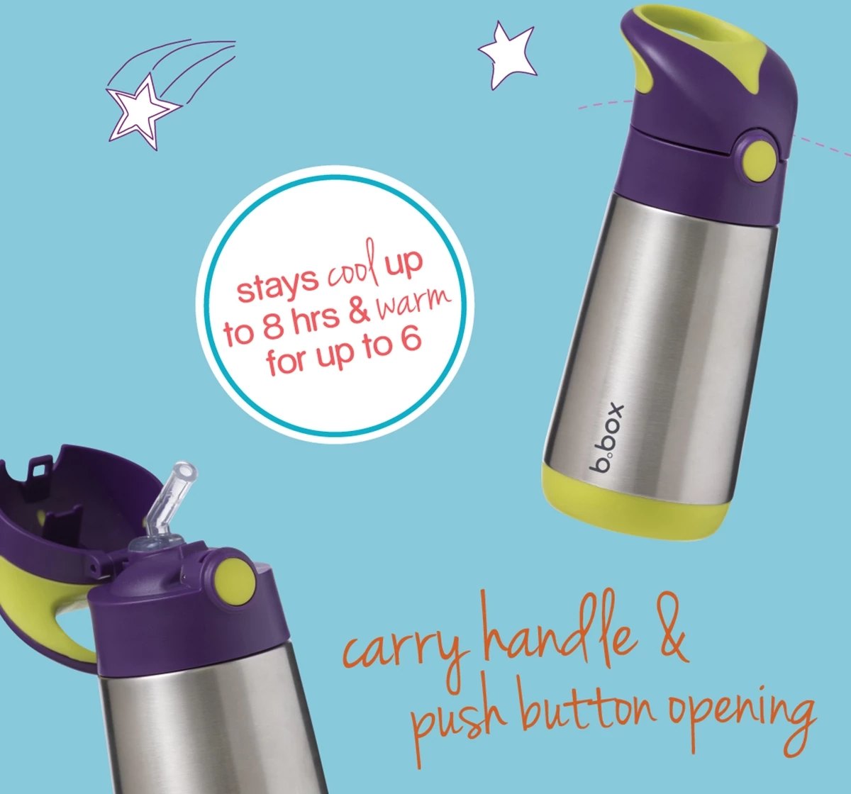 b.box Insulated Straw Sipper Drink Water Bottle 350ml Blue 18M+