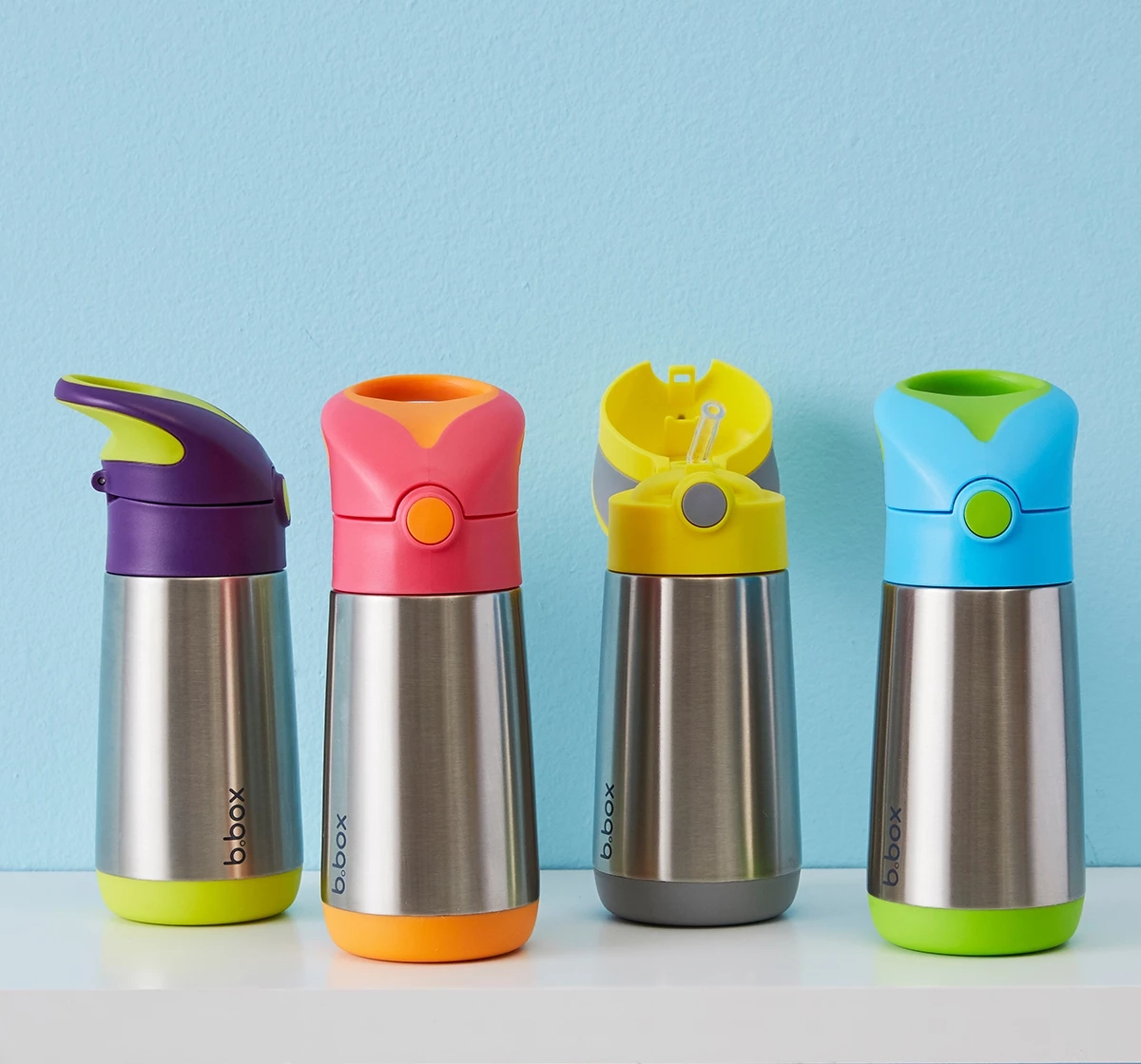 b.box Insulated Straw Sipper Drink Water Bottle 350ml Blue 18M+