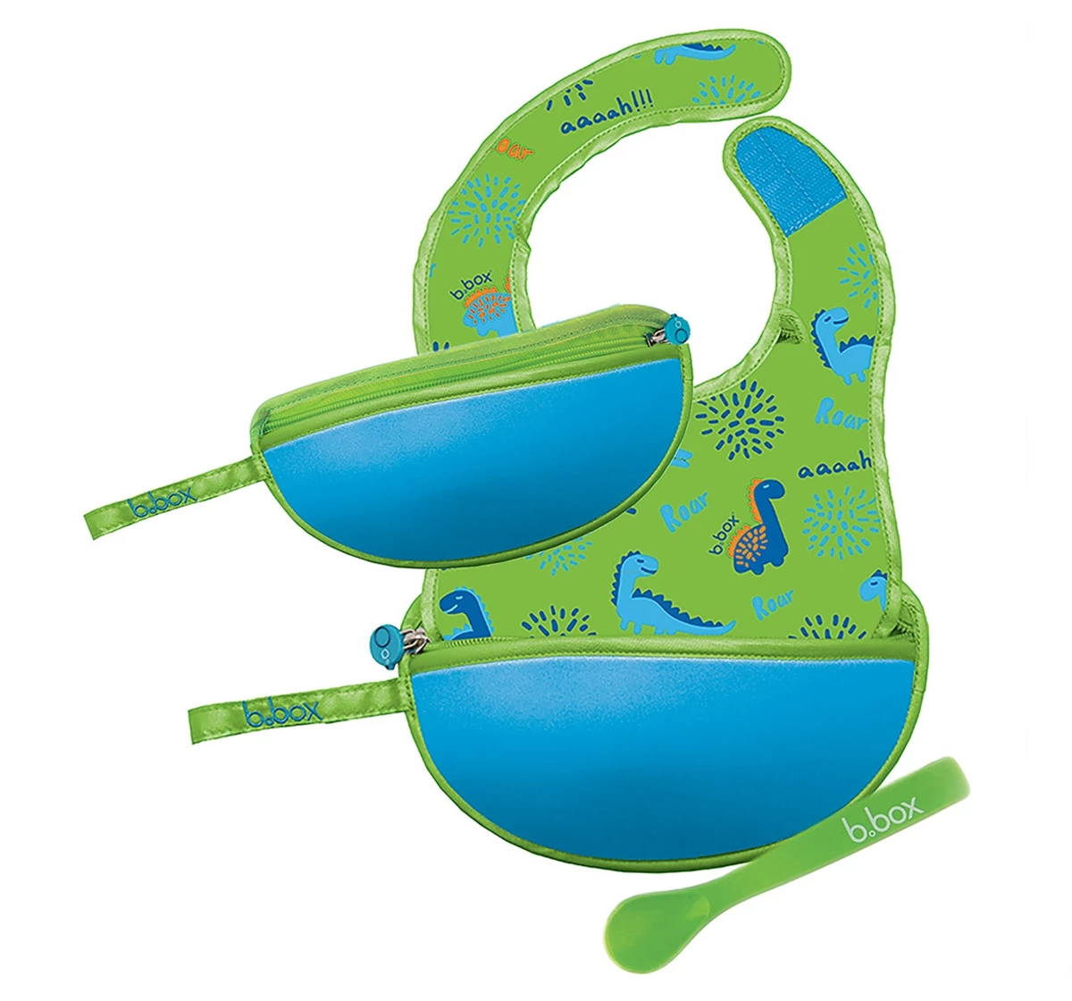 b.box Travel Bib & Flexible Soft Bite Spoon Set Blue 18M+