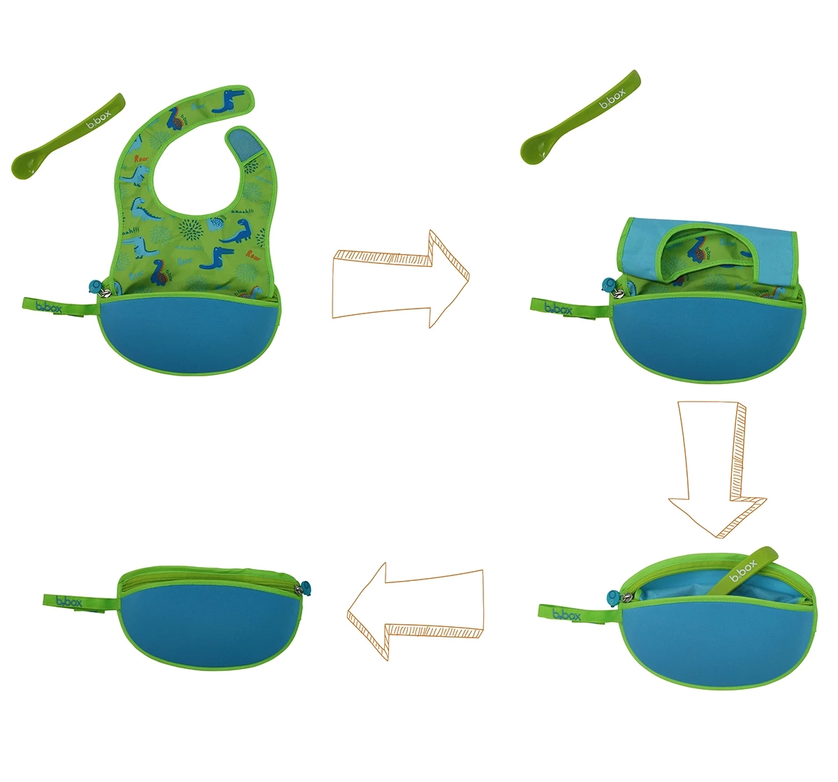 b.box Travel Bib & Flexible Soft Bite Spoon Set Blue 18M+