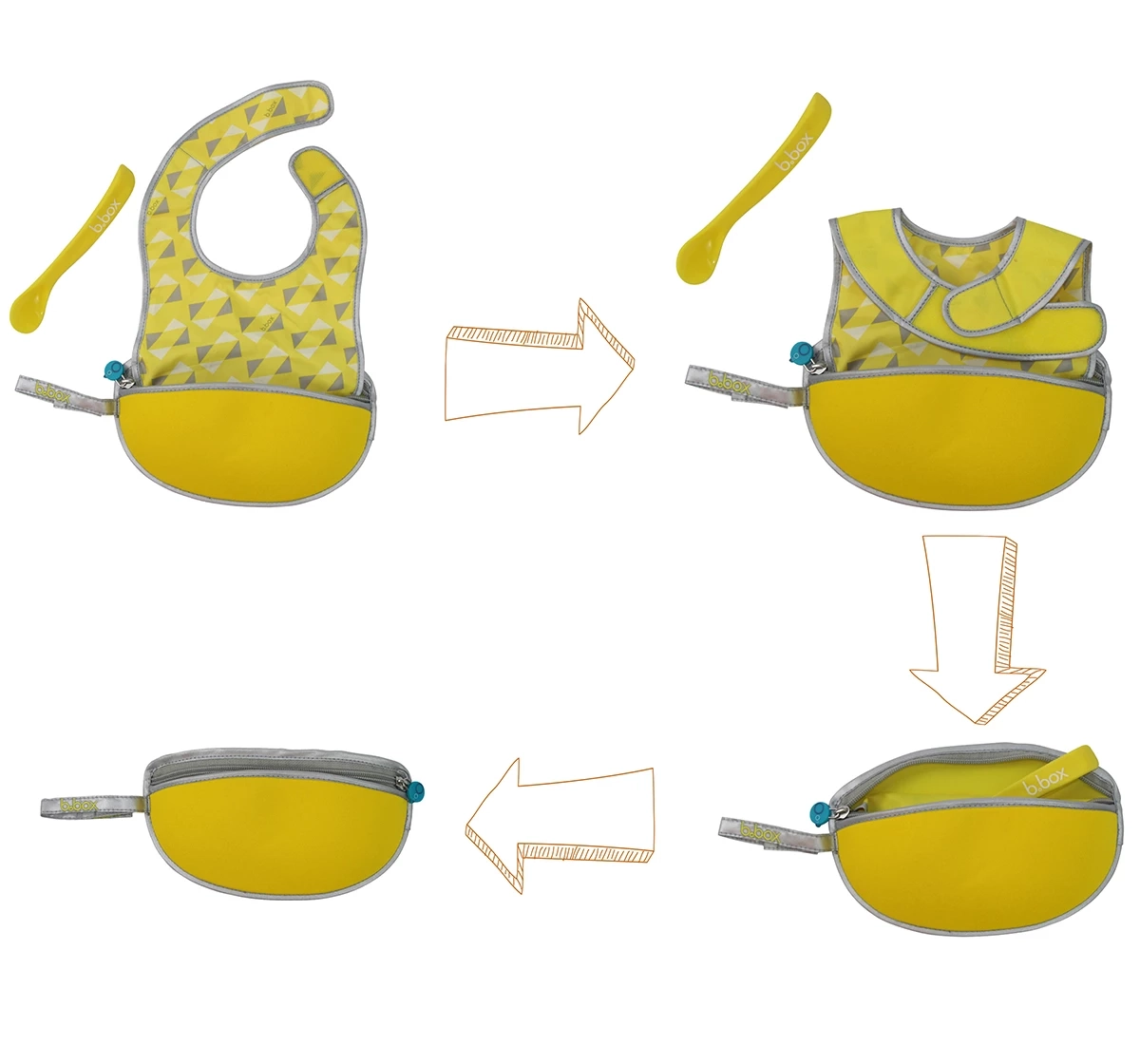 b.box Travel Bib & Flexible Soft Bite Spoon Set Yellow 18M+
