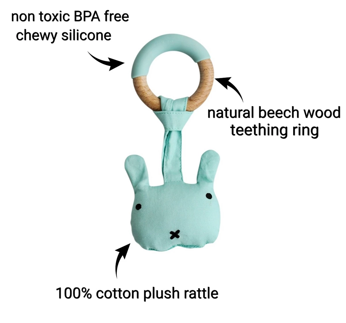 Little Rawr Wood Plush Teether Blue 18M+