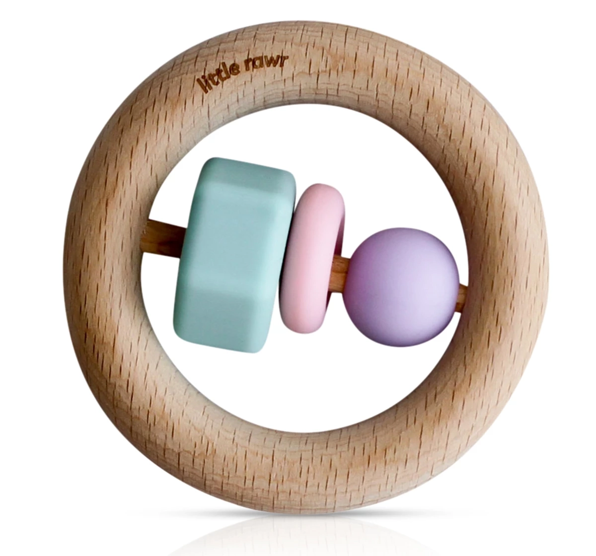 Little Rawr Wood Silicone Bead O Shape Teether Toy Brown 18M+