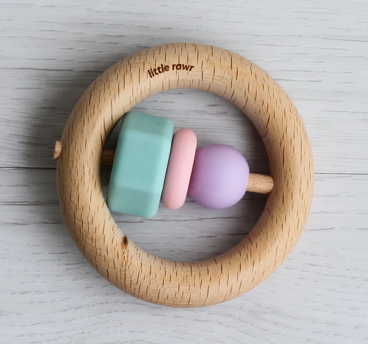 Little Rawr Wood Silicone Bead O Shape Teether Toy Brown 18M+