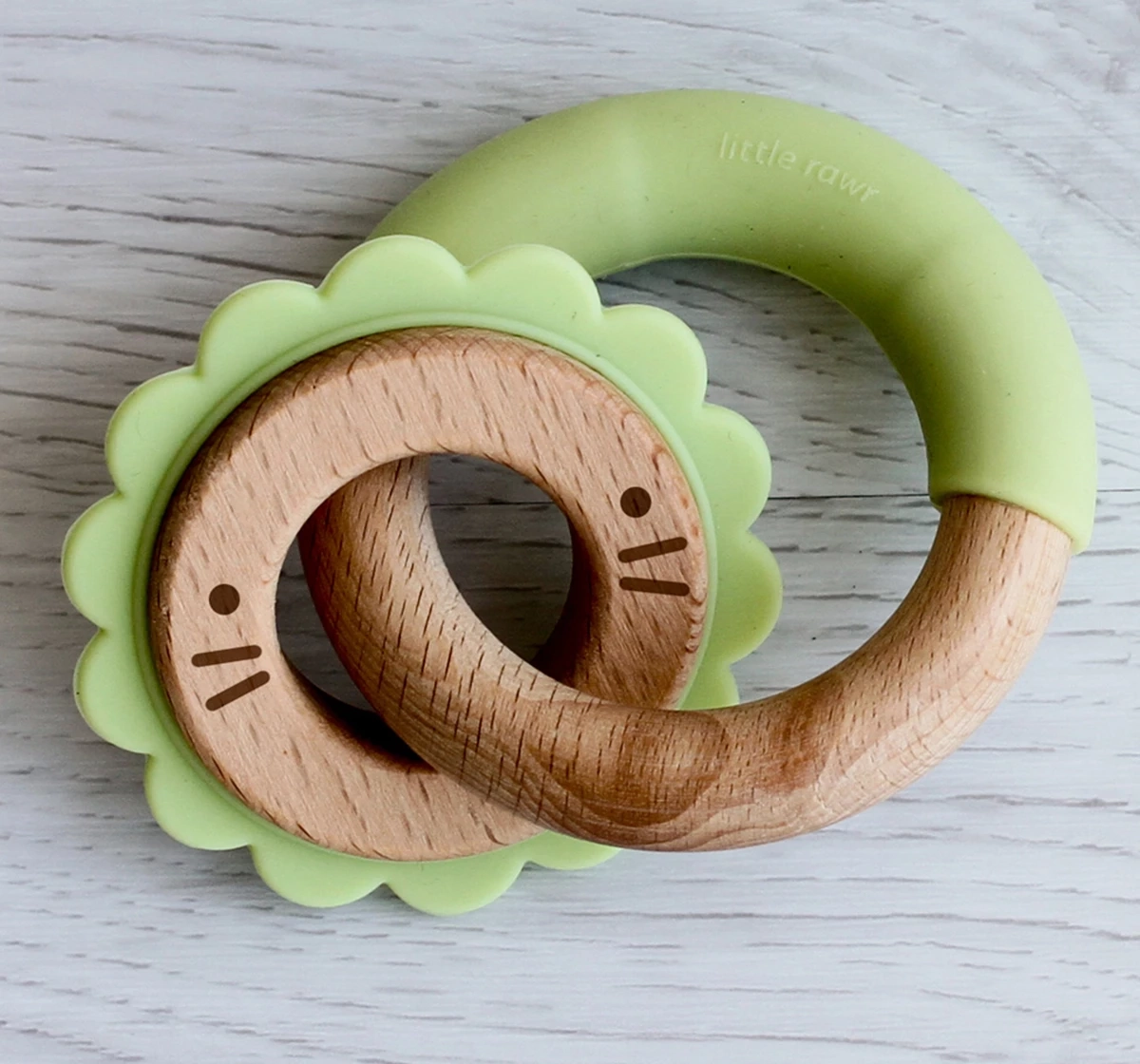 Little Rawr Wood Silicone Disc & Ring Teether Green 18M+