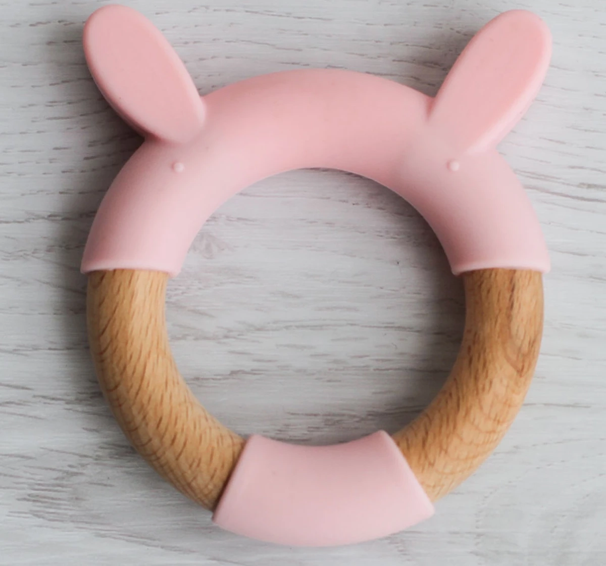 Little Rawr Wood Silicone Teether Ring Pink 18M+