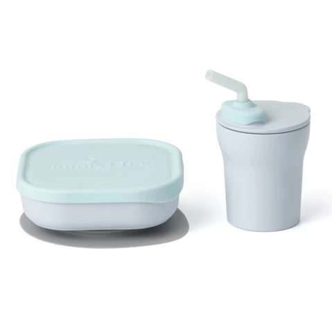 Miniware Sip & Snack Suction Bowl with Sippy Cup Feeding Set Aqua 18M+