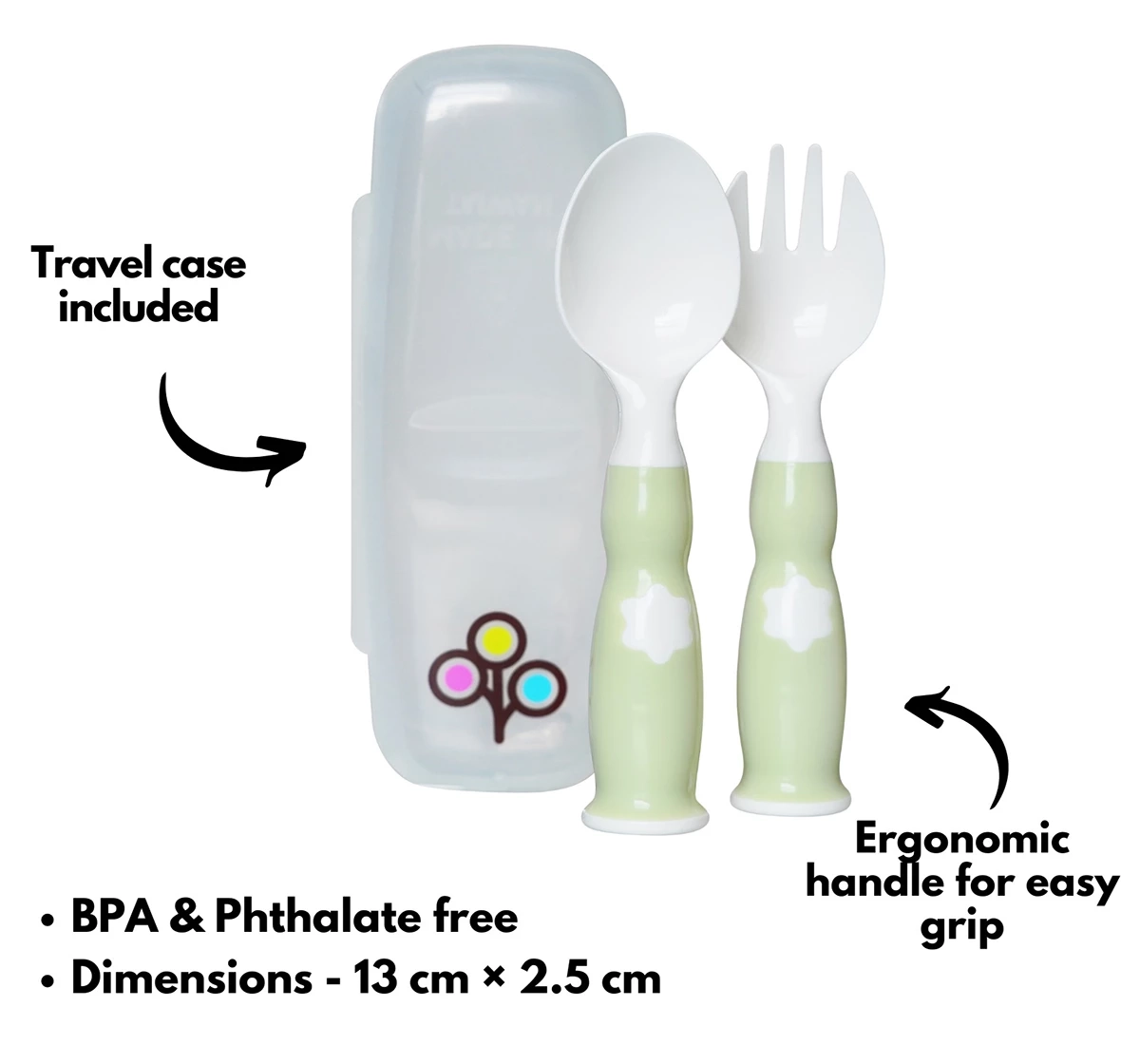 ZoLi Ergonomic Fork & Spoon Set with Travel Case Green 18M+
