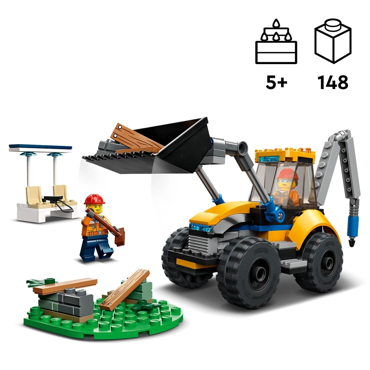 LEGO City Construction Digger Building Toy Set, 148 Pieces, Multicolour ...