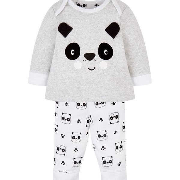 Buy Unisex Full Sleeves Pyjamas Panda Embroidery And Patch - Grey ...