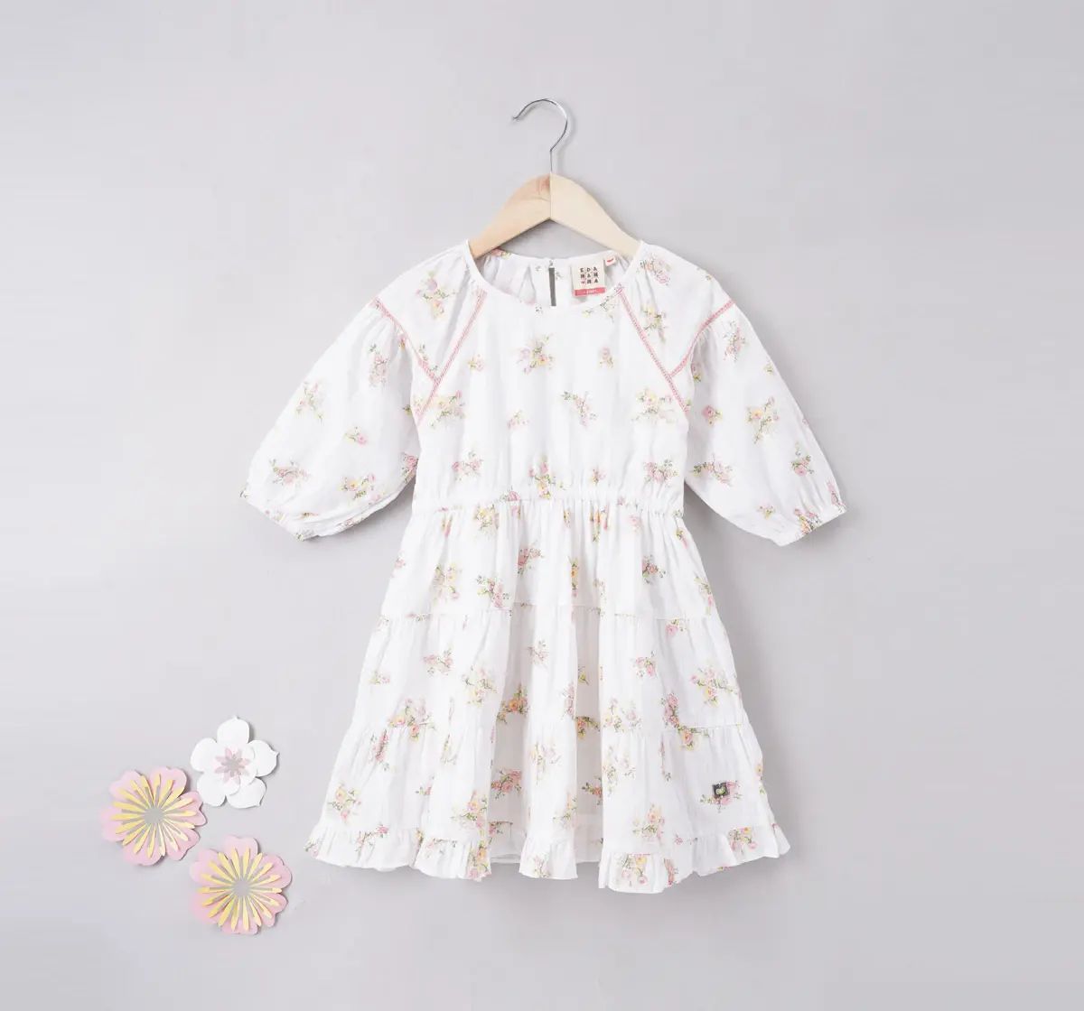 Ed-a-Mamma Sustainable Girls Printed Dress-Offwhite